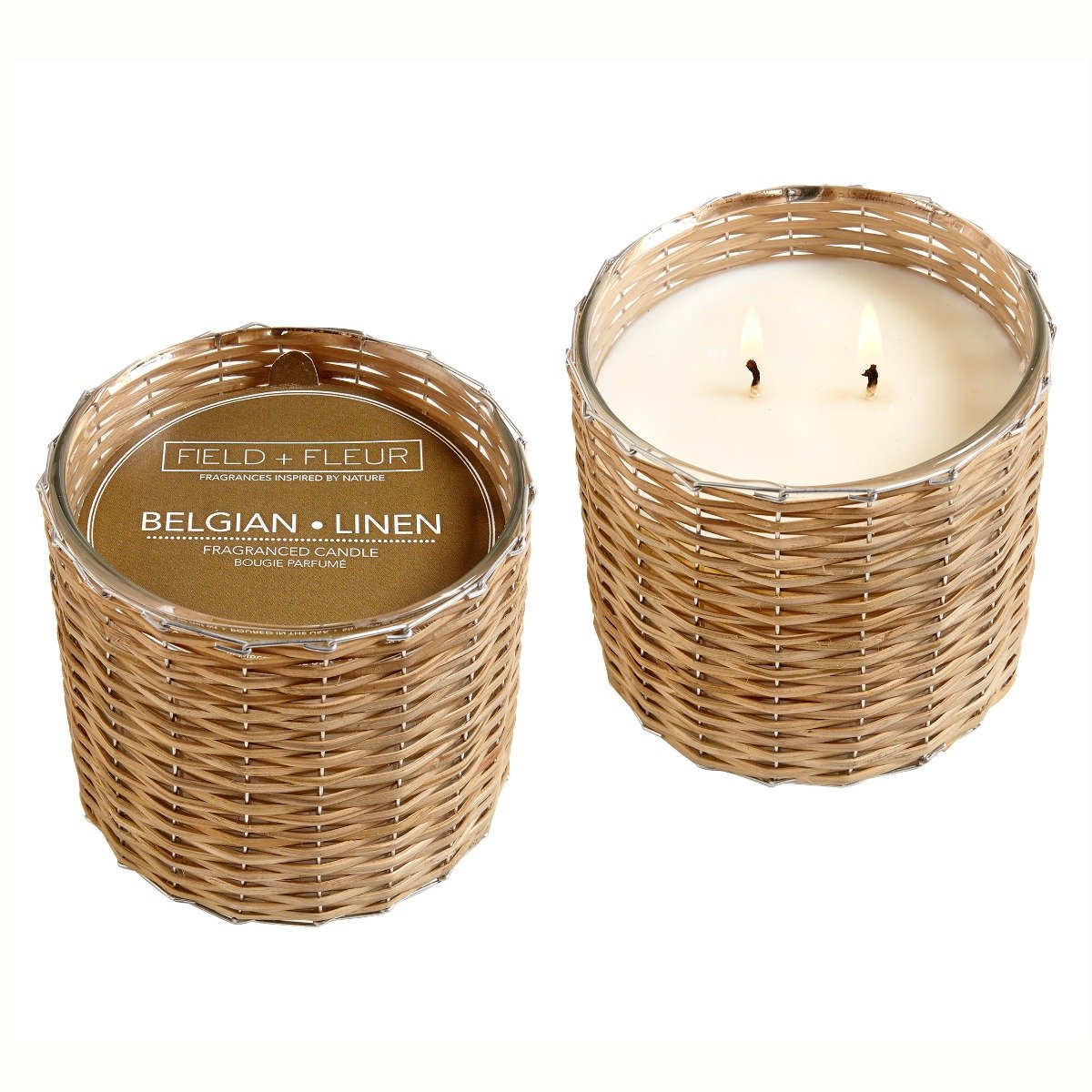 Field + Fleur - Belgian Linen 2 Wick Handwoven Candle | Candle Delirium